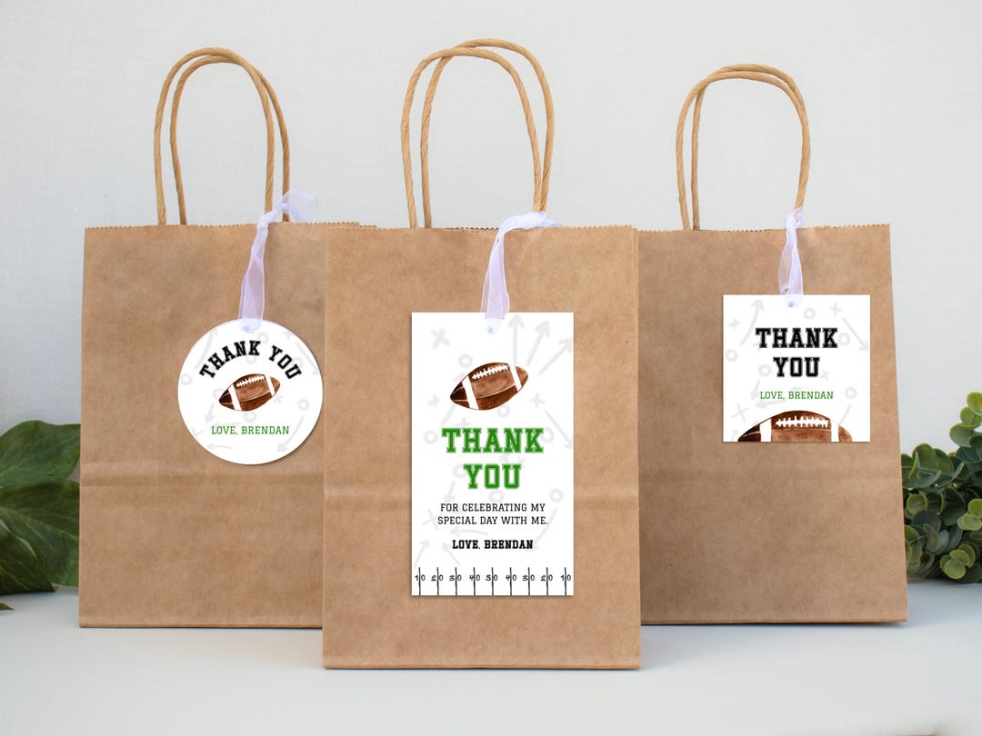 Football Thank You Tag, Game Time Party Favor Tags, First Year Down ...