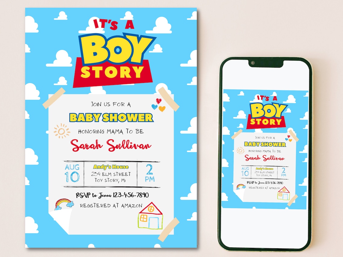 Toy Story Theme Baby Shower Invitation, It's a Boy Story Baby Shower ...