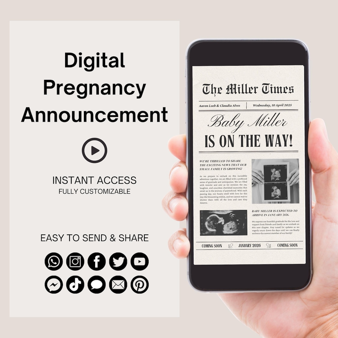 Newspaper Pregnancy Announcement Editable Video, Digital Card, Baby ...