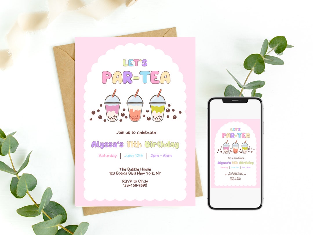 Bubble Tea Birthday Invitation, Boba Tea Party Invitation, Kids ...