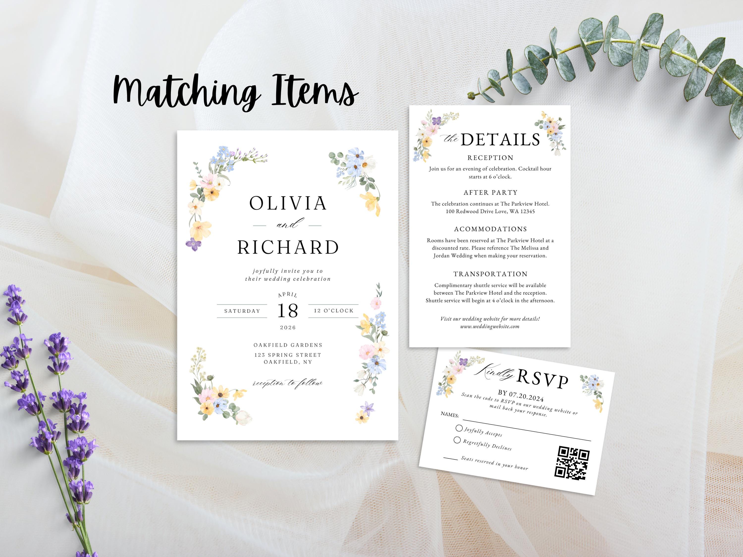 Floral Tri Fold Wedding Invitation- Spring Flower All in One Invitation ...
