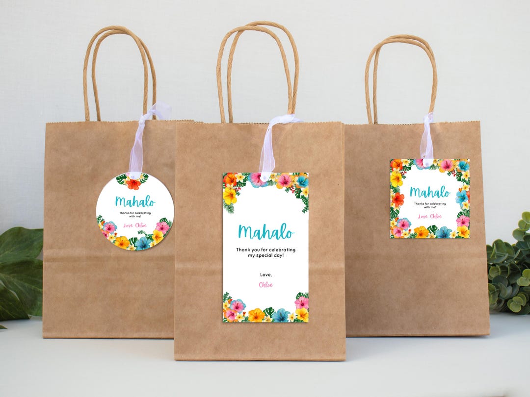 Tropical Mahalo Thank You Tags, Summer Luau Stickers, Aloha Hawaiian ...