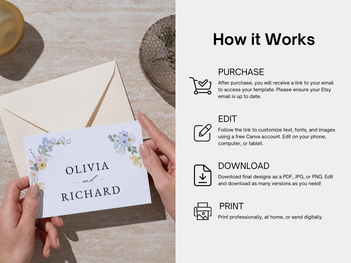 Floral Tri Fold Wedding Invitation- Spring Flower All in One Invitation ...