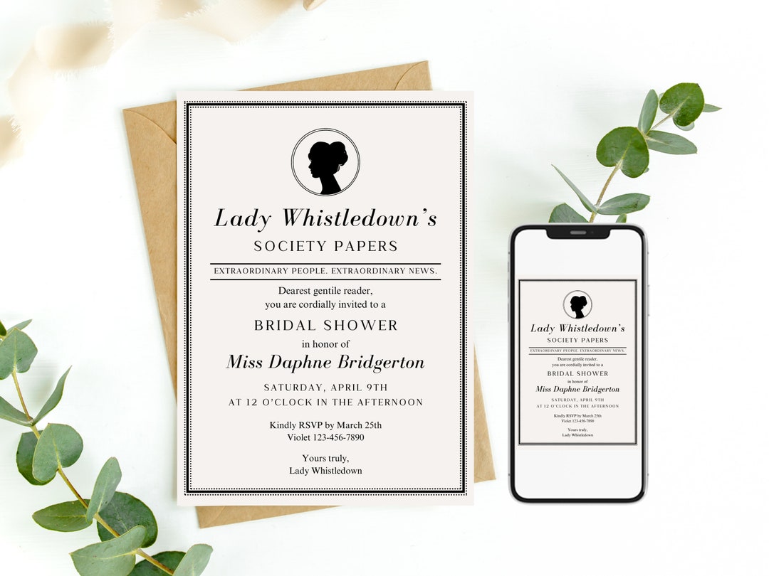 Bridgerton Theme Invitation, Lady Whistledown, Regency Era, Bridal ...