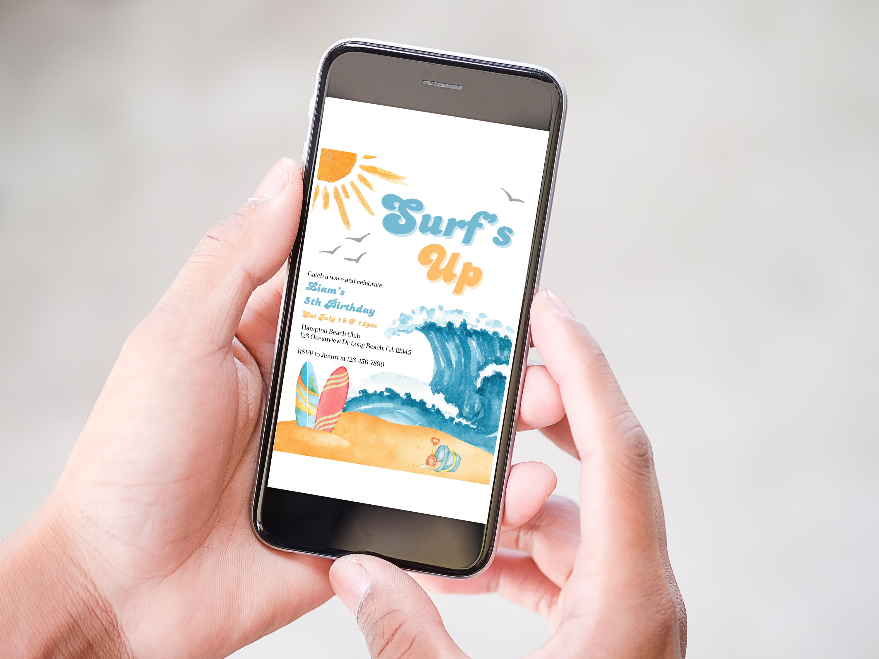 Surfs up Kids Birthday Invitation, Surf Beach Summer Theme Bday, Retro ...