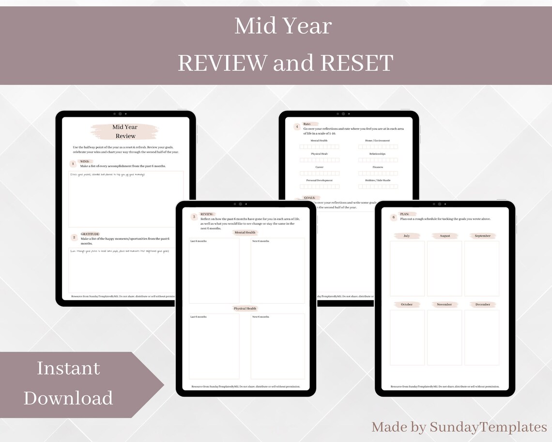 Mid Year Review and Reset Printable Worksheet - Etsy