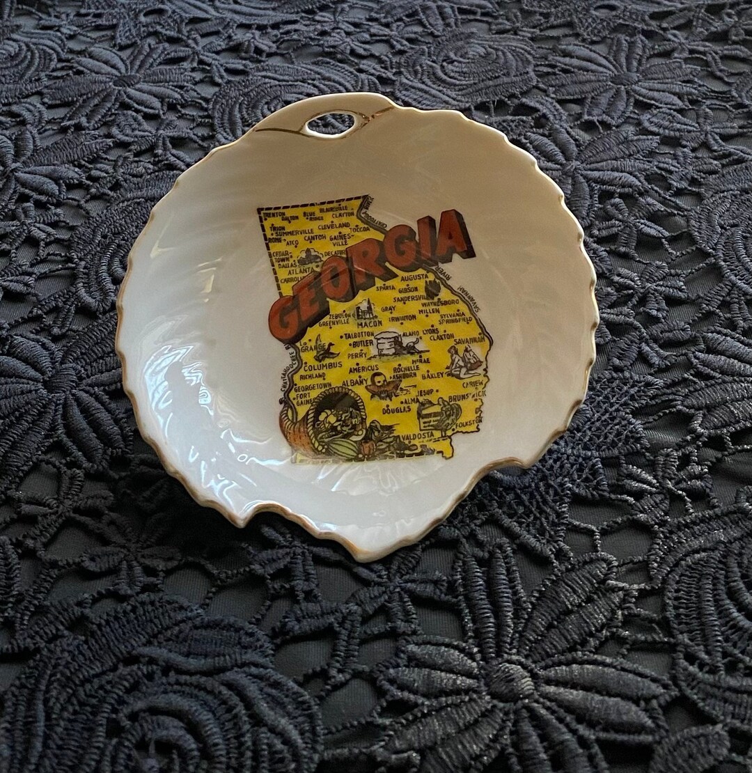 Vintage Souvenir Collectible Georgia State Leaf Plate With Gold Trim - Etsy