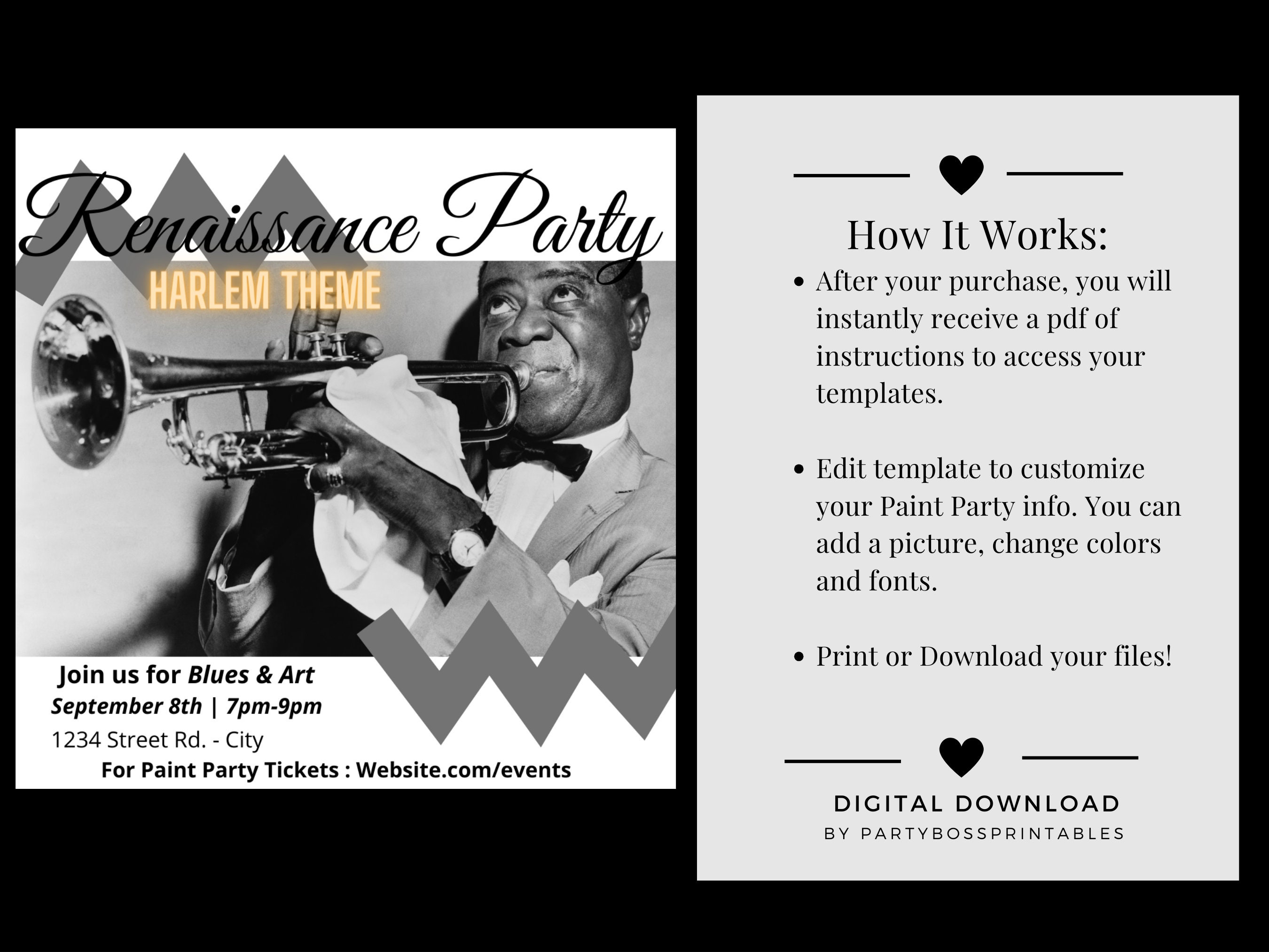 Harlem Renaissance Party Theme Template | Editable 1:1 Square Design ...