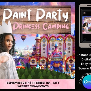 Princess Art Party Theme Invitation - Edit With Canva - Printable Party ...