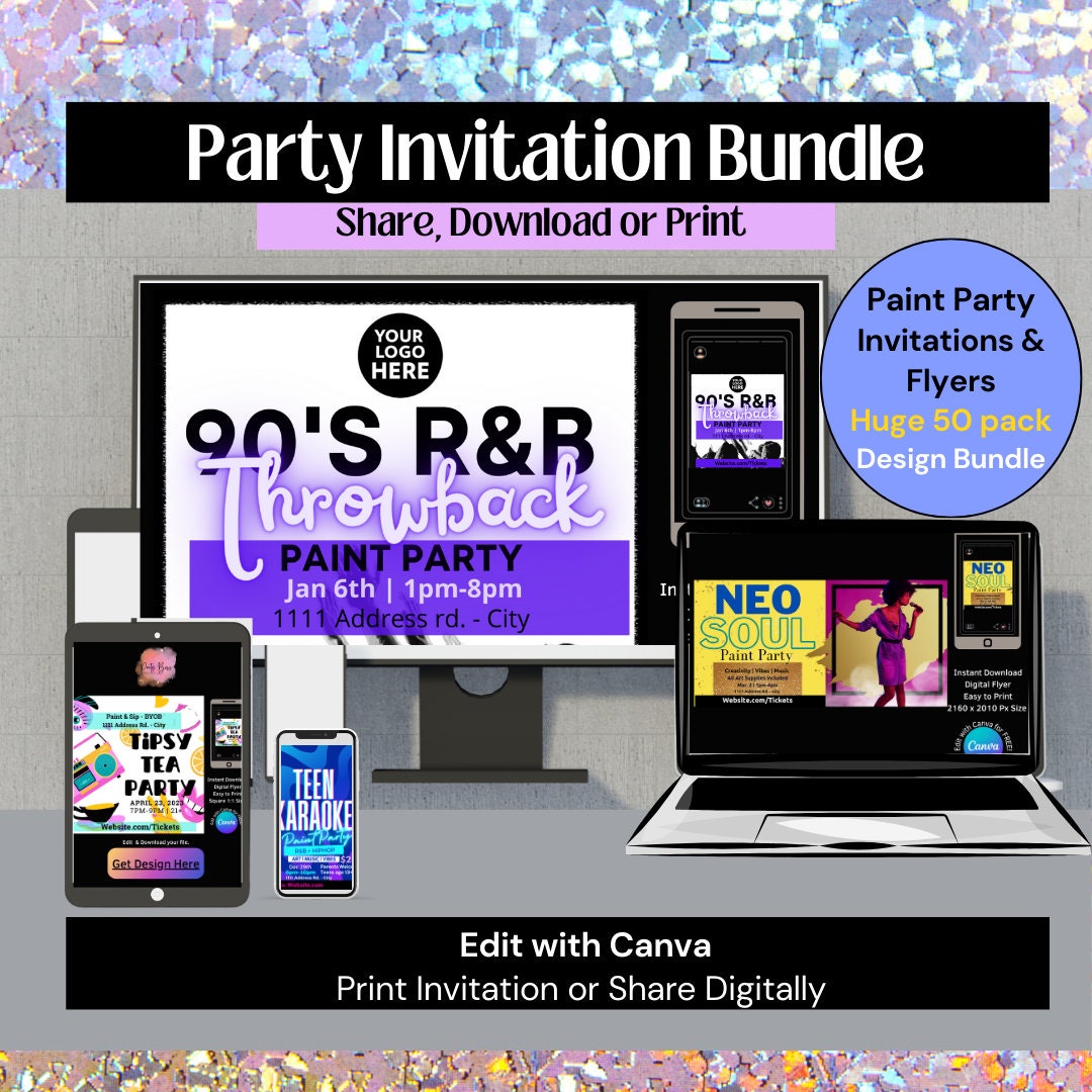 Paint Party Invitation and Flyer Bundle - 50 Paint and Sip Invitations ...