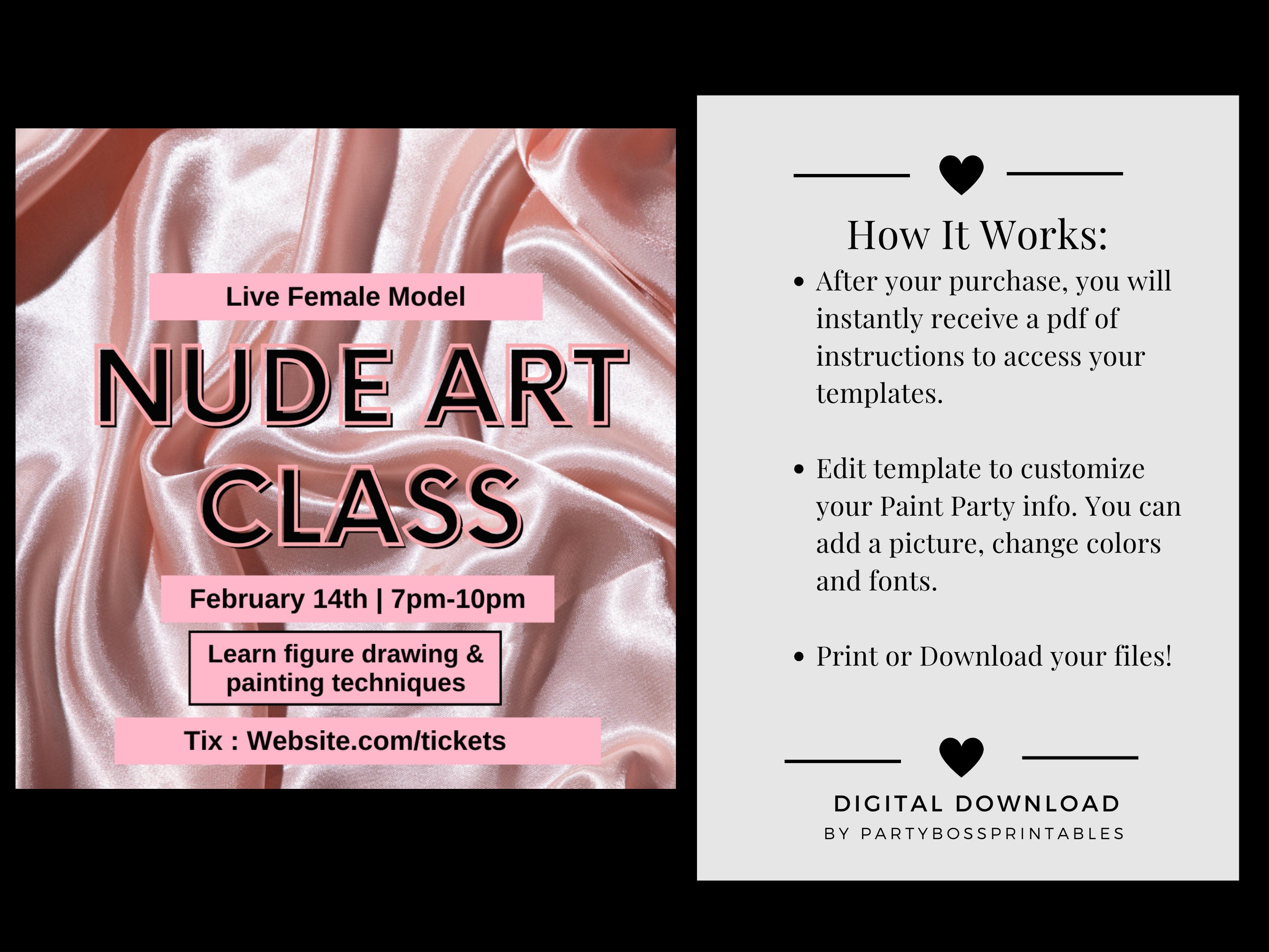 Editable 1:1 Nude Art Class Birthday Paint and Sip Digital Flyer ...