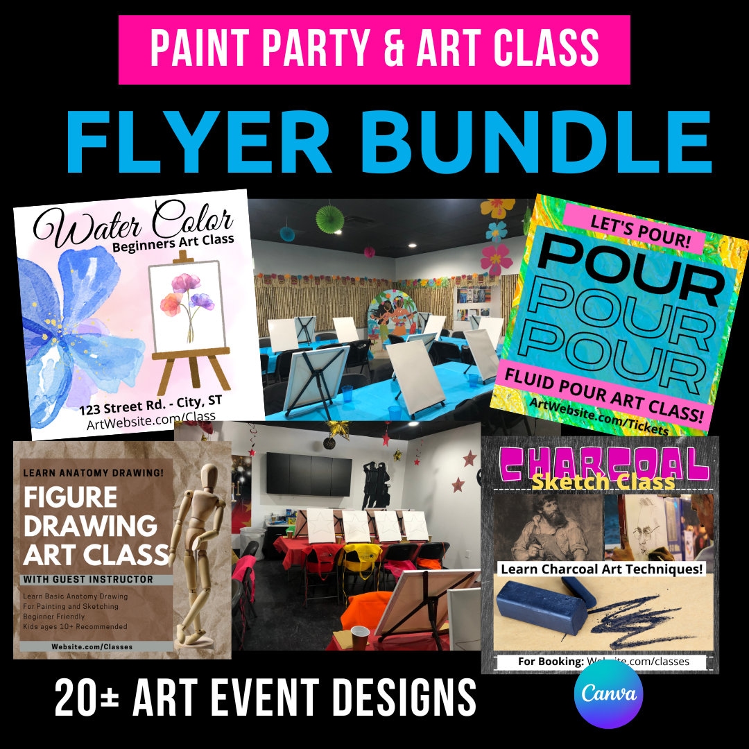 Paint Party & Art Class Flyer Bundle - 20 Digital Design Template ...