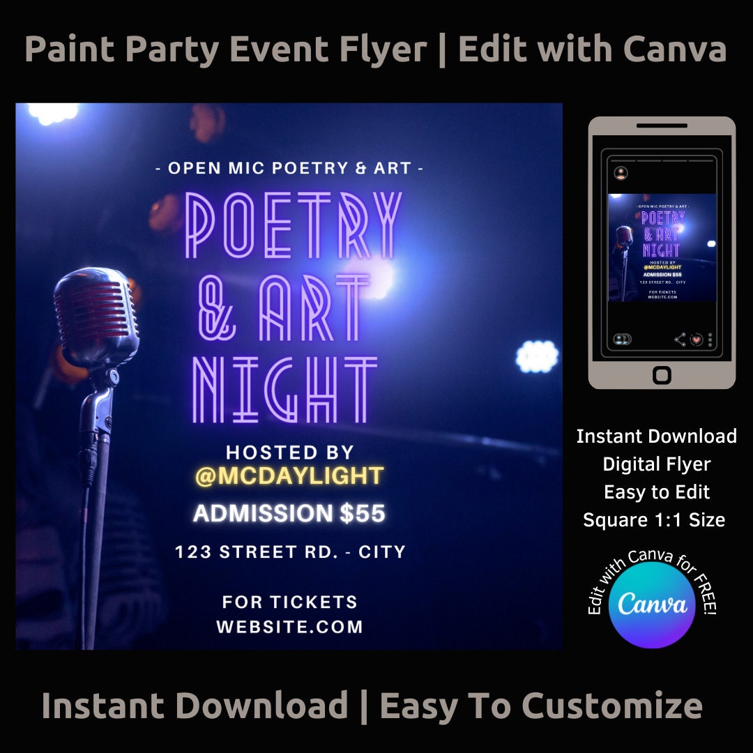 Poetry Night and Art Digital Flyer - Canva Template for Art Instructor ...