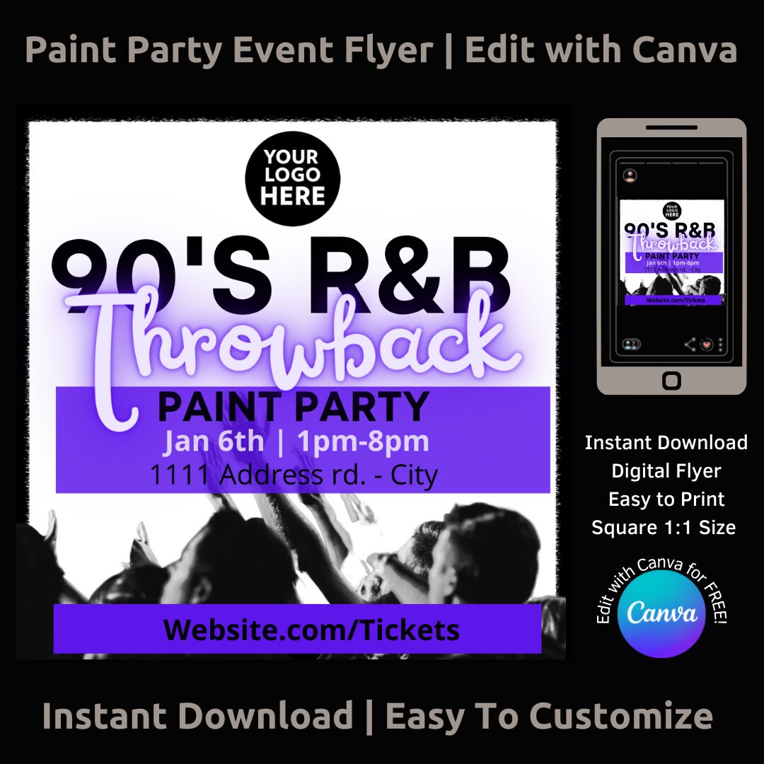 Editable Throwback R&B Music Paint and Sip Flyer - Canva Template for ...