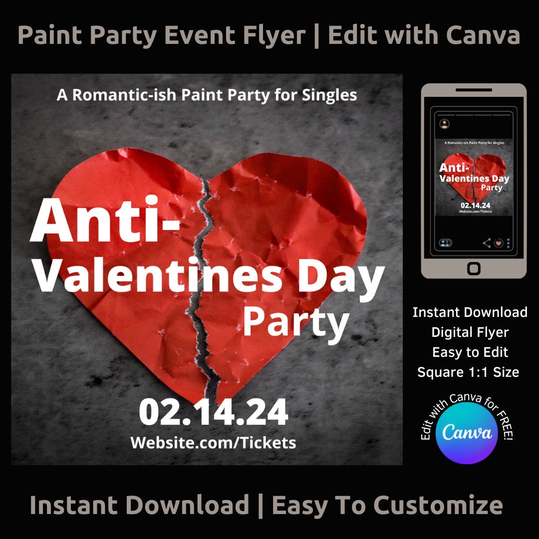 Anti Valentines Day Paint Party Theme Template | Editable 1:1 Square ...