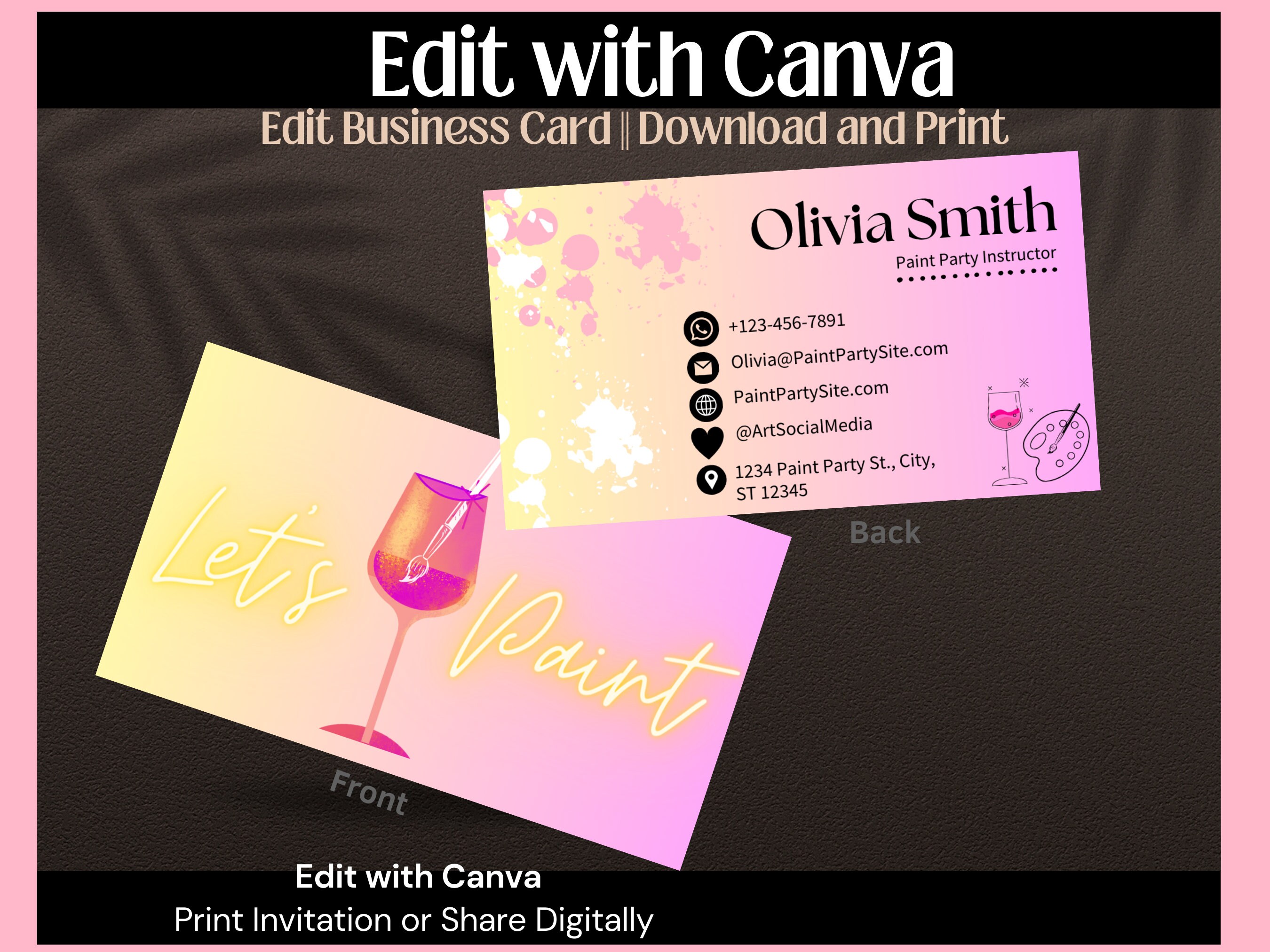Let's Paint - Blush Business Card for Art Instructor - Edit With Canva ...
