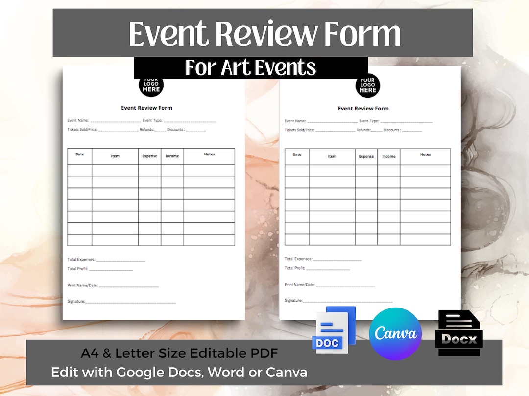 Event Review Form Digital Download Template for Art Paint Party ...