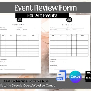 Event Review Form Digital Download Template for Art Paint Party ...