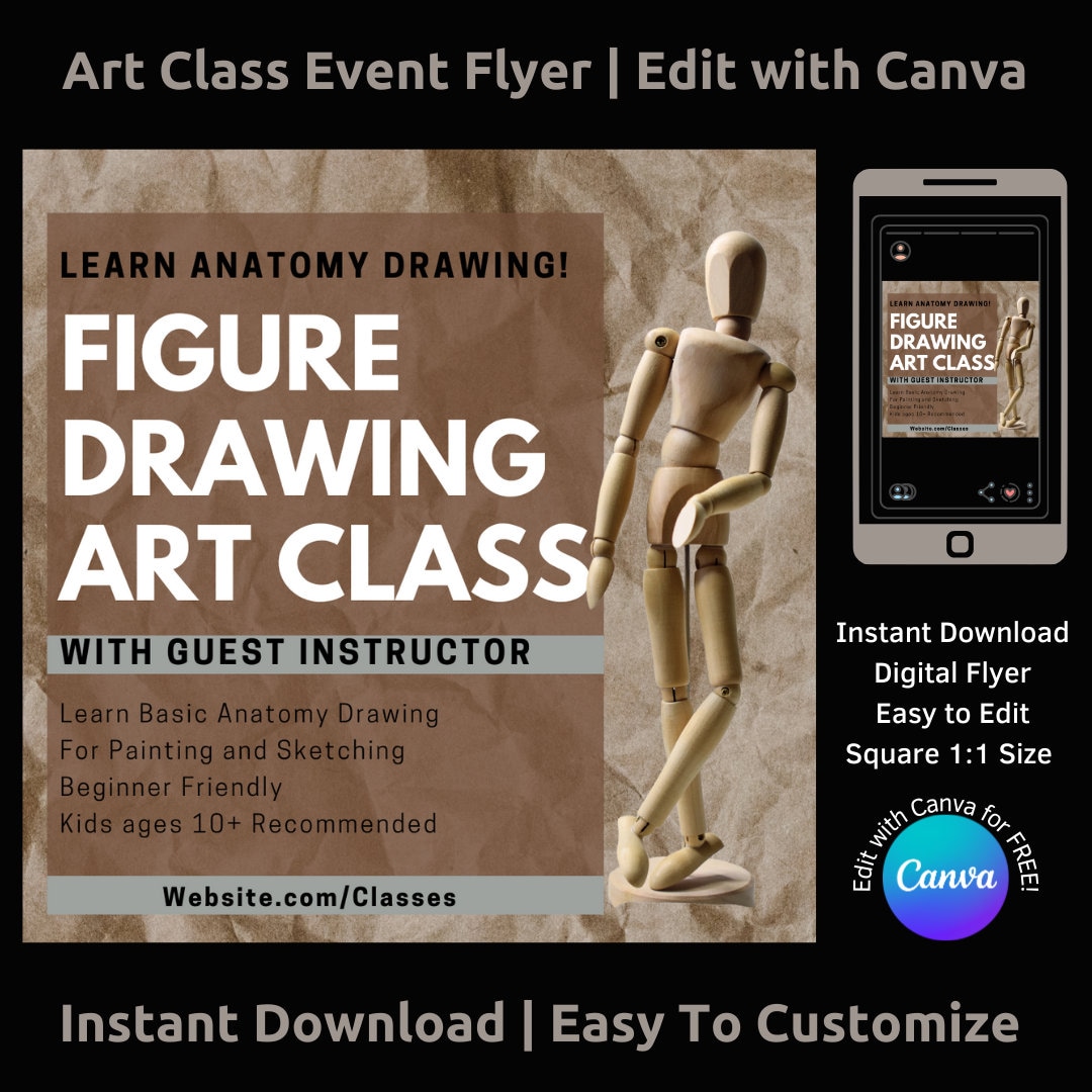 Figure Drawing Art Class Flyer Template: Editable Canva Design (digital ...