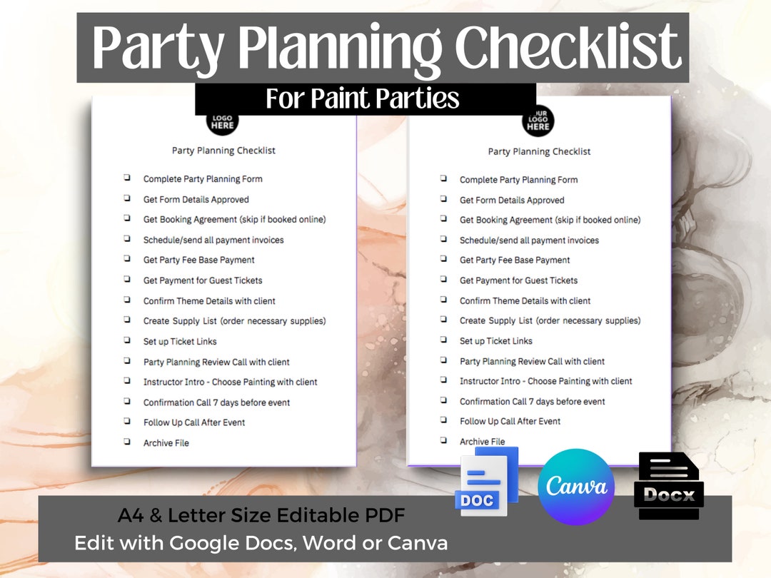 Paint Party Planning Checklist Printable Checklist Planner for Paint ...