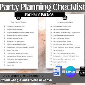 Paint Party Planning Checklist Printable Checklist Planner for Paint ...