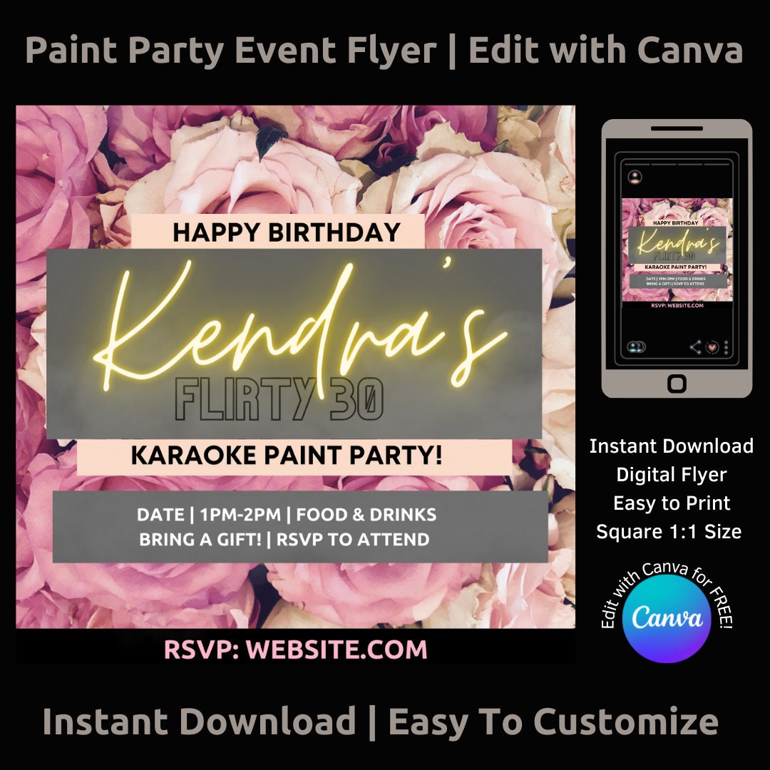 Editable Nude Art Class Birthday Paint and Sip Flyer - Canva Template ...