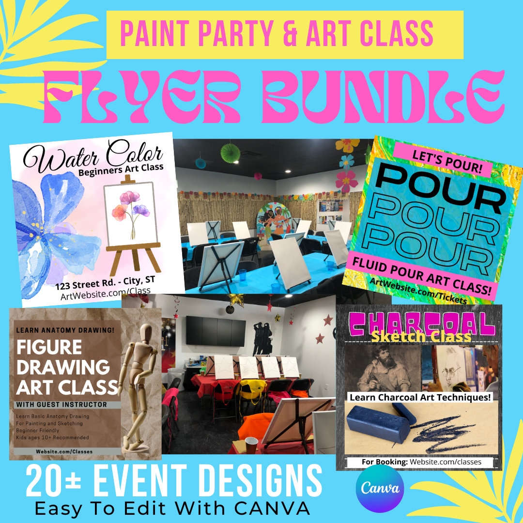 Paint Party & Art Class Flyer Bundle - 20 Design Template Bundle Edit ...