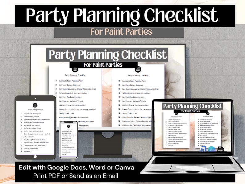 Paint Party Planning Checklist Printable Checklist Planner for Paint ...