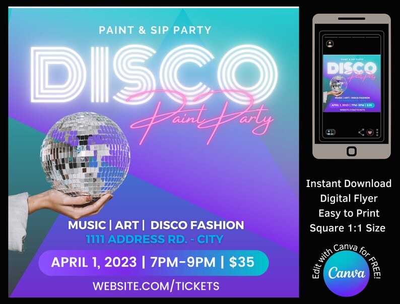 Disco Themed Party RSVP Template - Canva Editable Rsvp Party Invitation ...