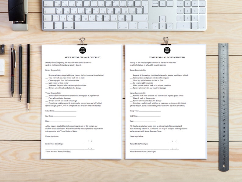 Venue Rental Clean up Template - Printable Venue Rental Checklist for ...