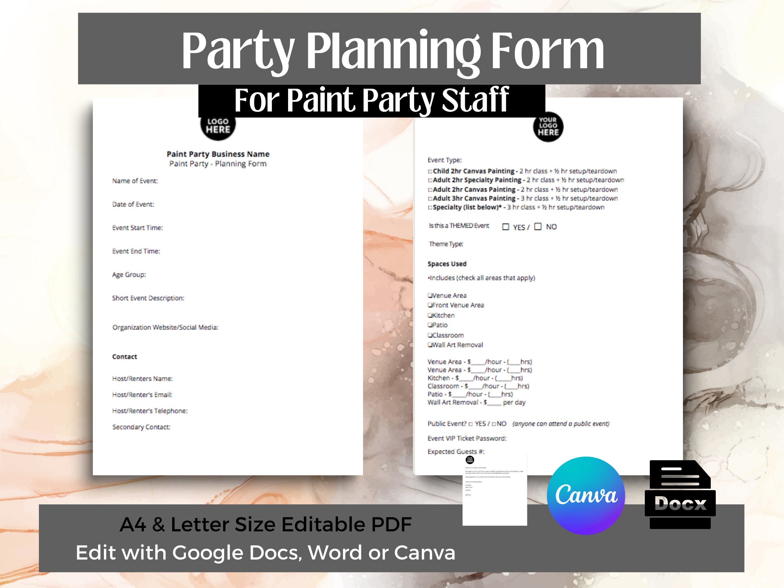 Party Planning - Planning Form - Editable With Canva , Word Docx ...