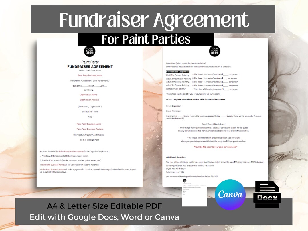 Paint Party Fundraising Agreement Edit With Canva , Word Docx , Google ...