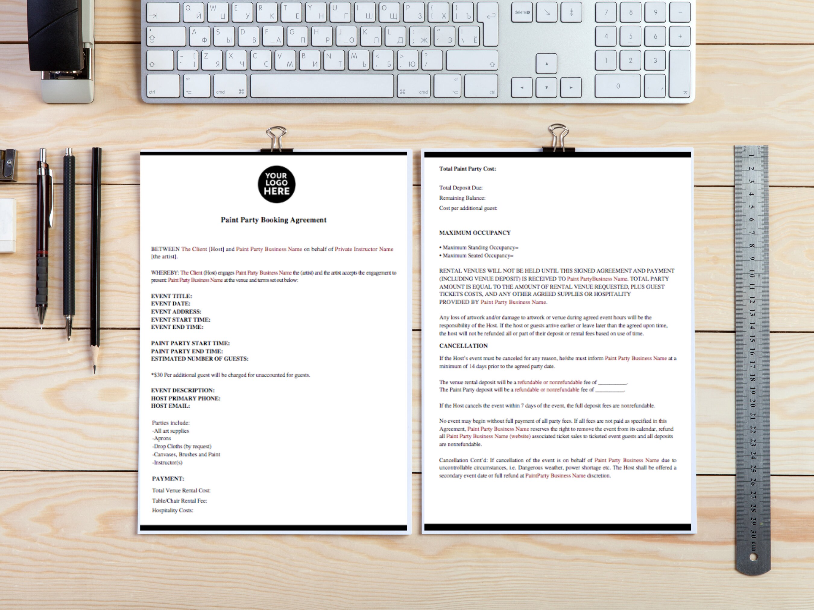 Paint Party Booking Agreement Paint and Sip Contract for Private Paint ...