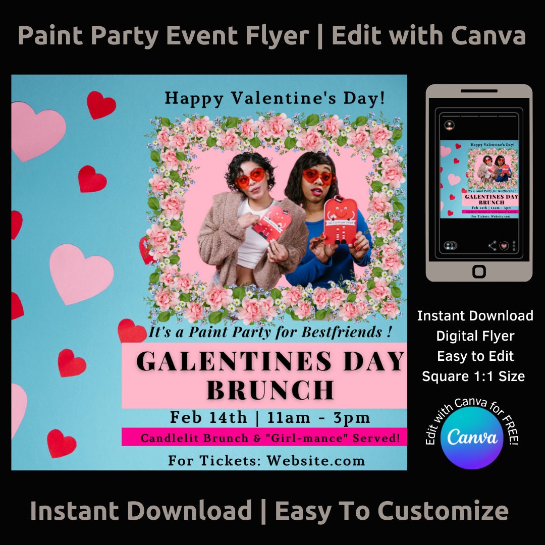 Galentines Day Art Class Flyer Template | Editable 1:1 Square Design ...
