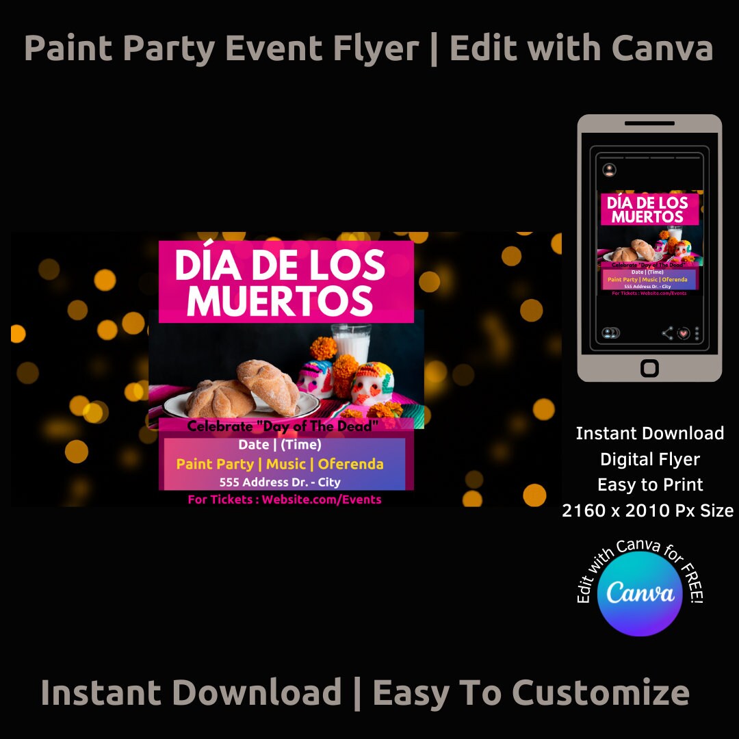 Editable Day of the Dead Paint Party Flyer - Canva Template for Art ...