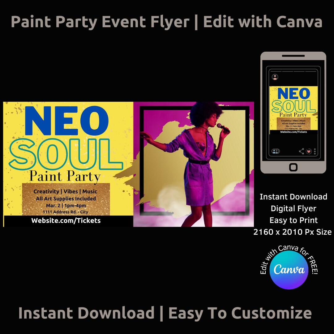 Neo Soul Art Paint and Sip Invitation - Paint Party Girls Night RSVP ...