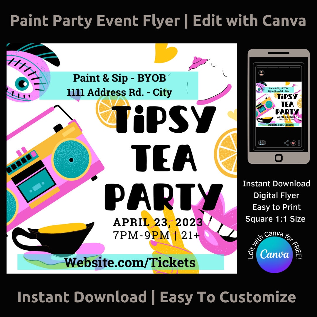 Tipsy Tea Party RSVP Template Canva Editable Rsvp Party Invitation ...