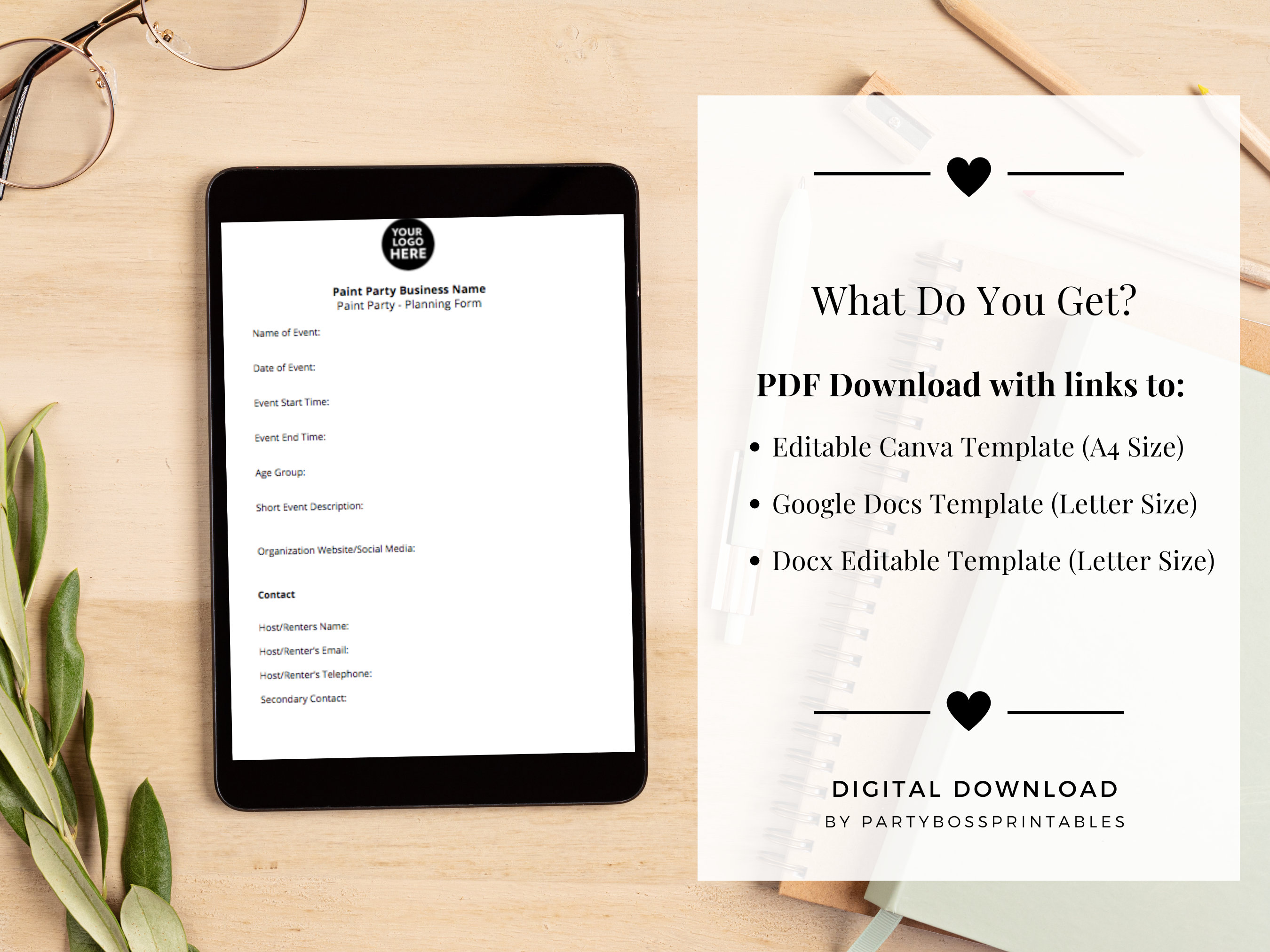 Party Planning - Planning Form - Editable With Canva , Word Docx ...