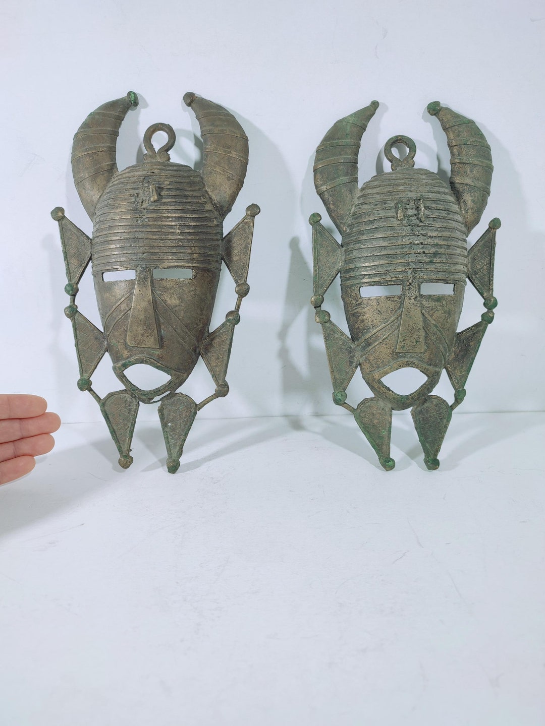 1970's Pair of African Kpelie Senufo Bronze Masks / Ivory Coast / Free ...