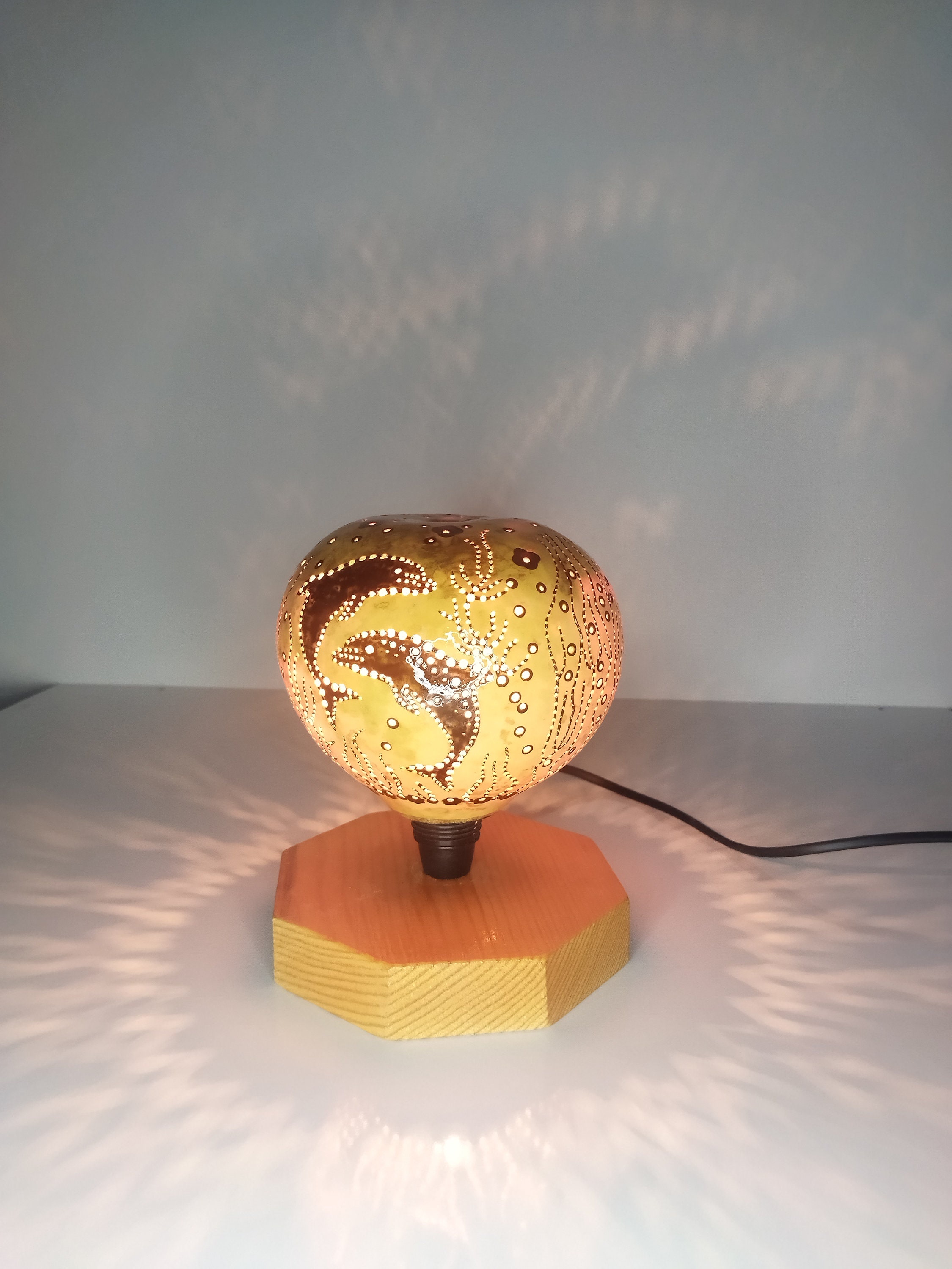 Dancingdolphins, Gourd Art, Souvenirs for Home, Decorative Wood Lamp ...