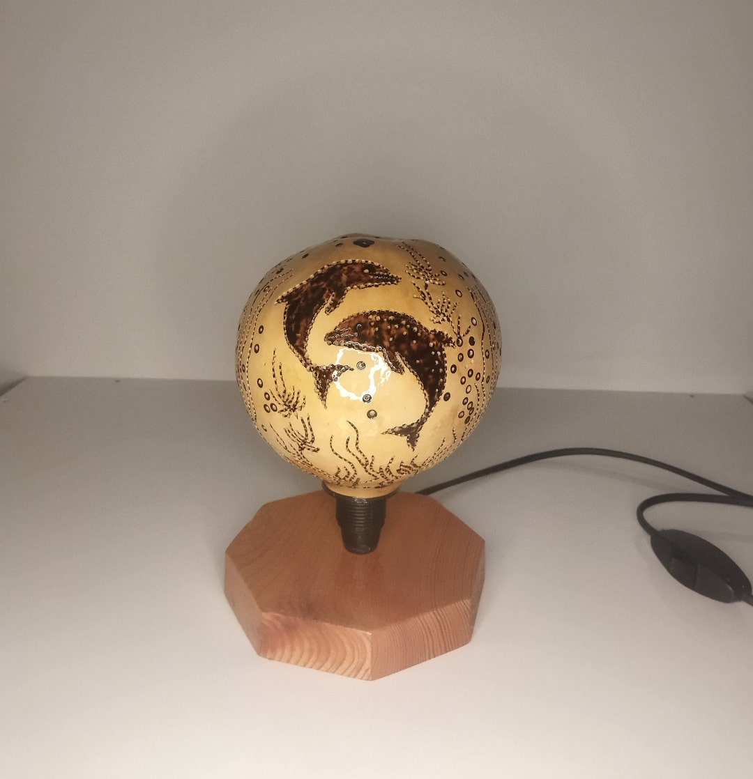 Dancingdolphins, Gourd Art, Souvenirs for Home, Decorative Wood Lamp ...