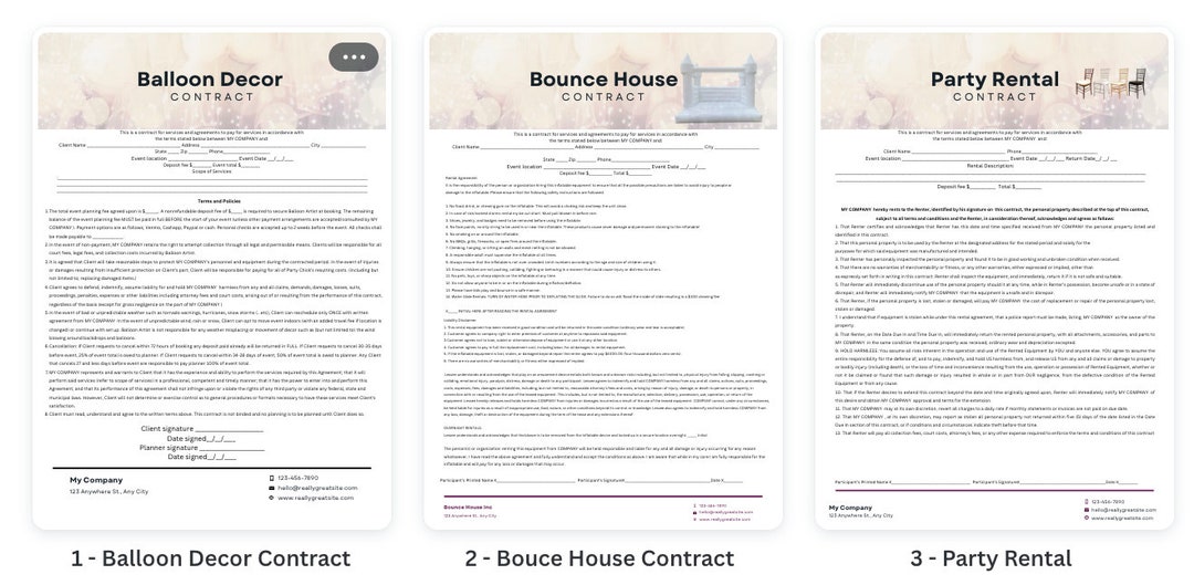 Contract Bundle- Balloon Artist, Bounce House, Party Rental - Etsy