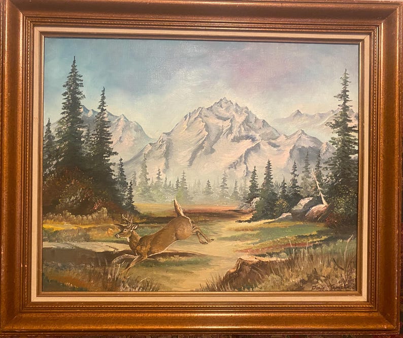 Dixie Tamcke Original Acrylic Oil Painting Titled "frisky Deer" Forest ...