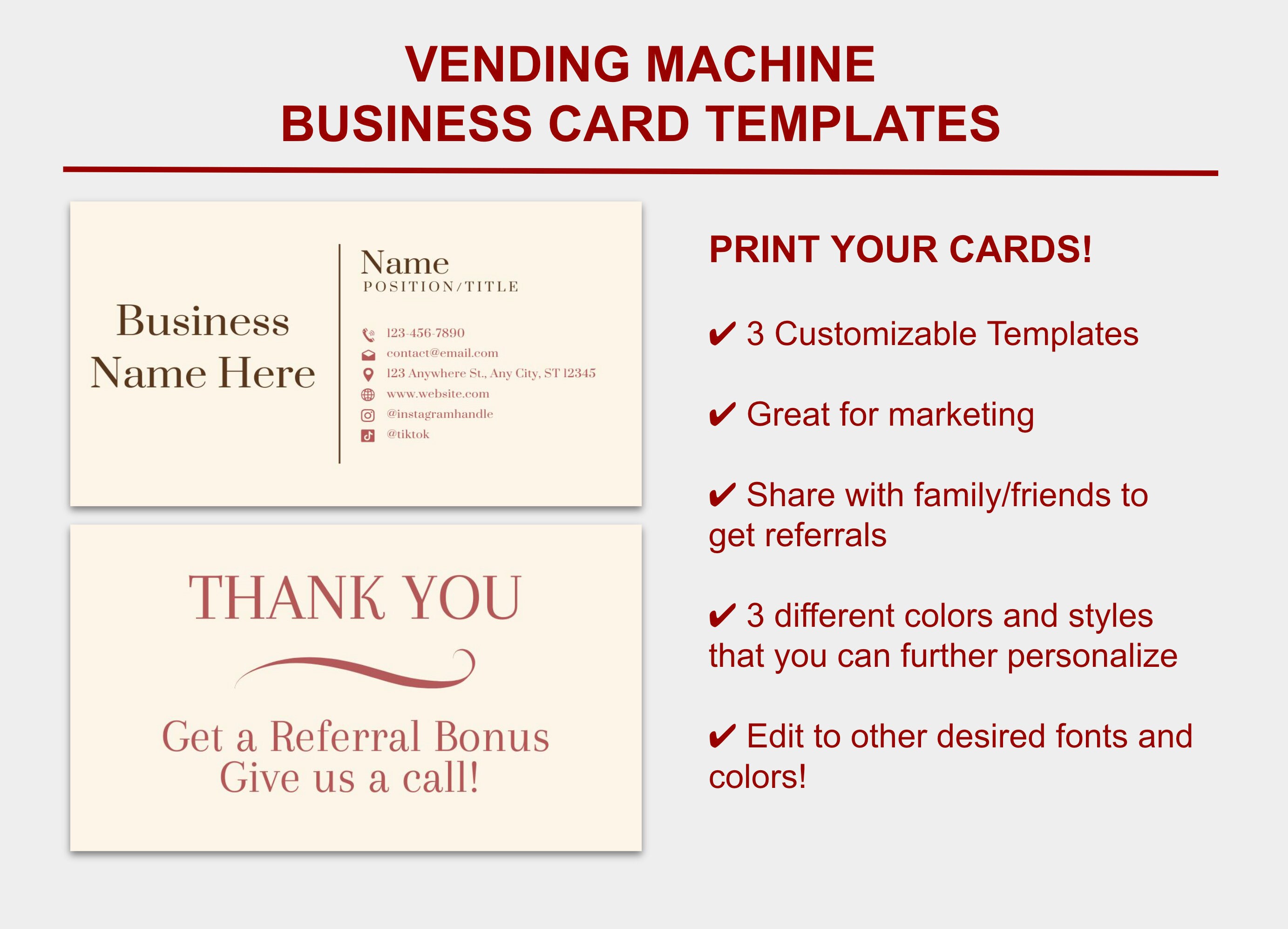 Vending Machine Business Card Templates, EDITABLE in CANVA | Marketing ...