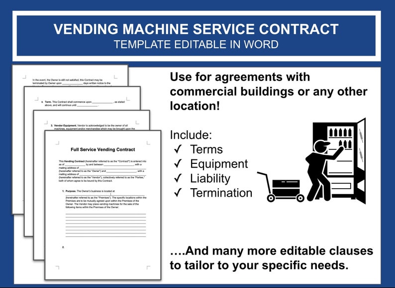 Vending Machine Full Service Contract | Site Agreement, EDITABLE in ...