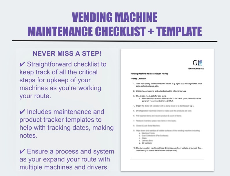 Vending Machine Business Maintenance Checklist + Product Tracking ...