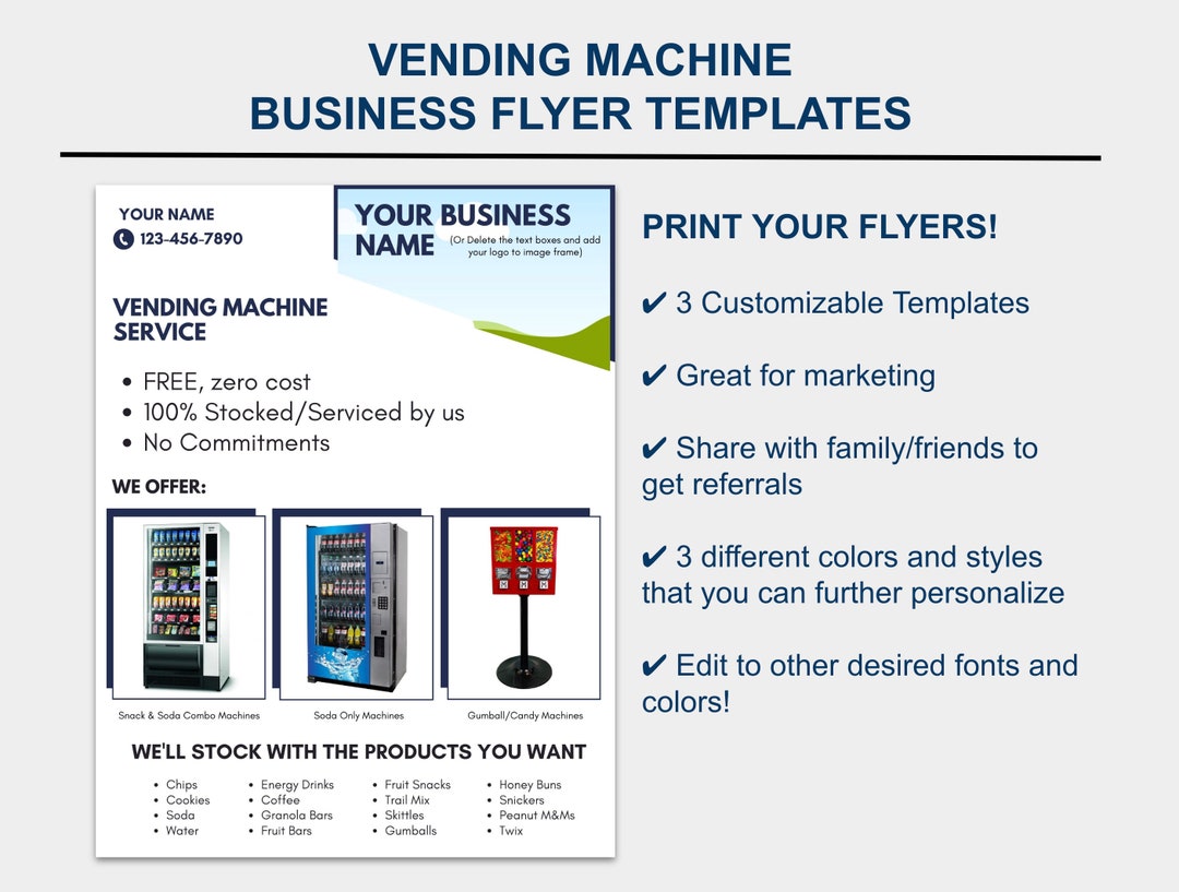 Vending Machine Business Flyer Templates, EDITABLE in CANVA | Location ...