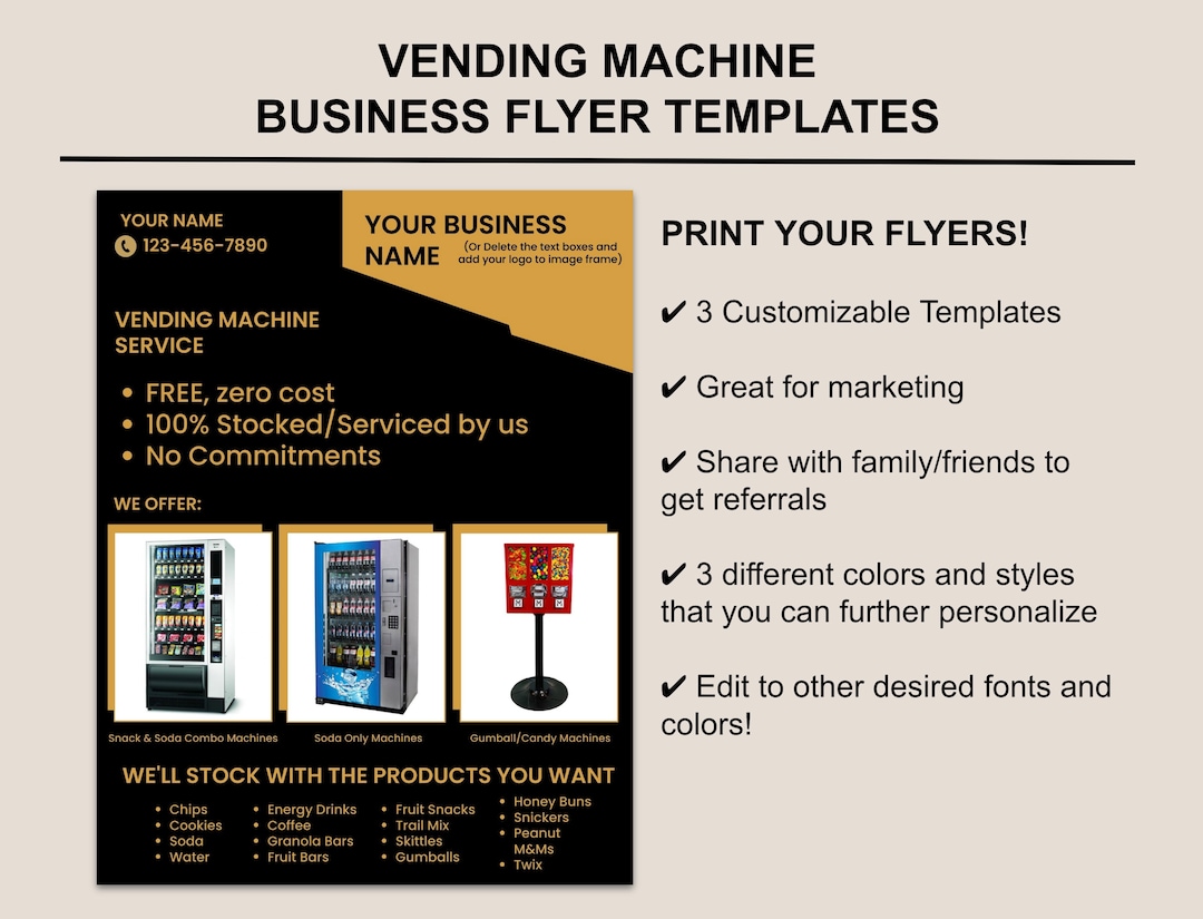Vending Machine Business Flyer Templates, EDITABLE in CANVA Location ...