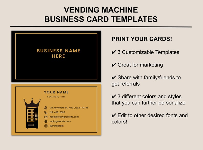 Vending Machine Business Card Templates, EDITABLE in CANVA | Marketing ...