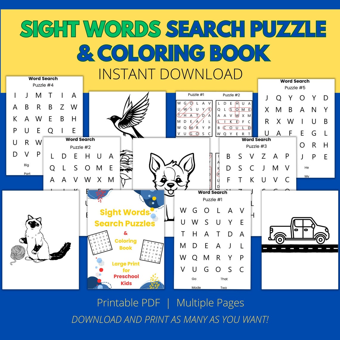 Fun & Educational Sight Word Search Puzzle and Coloring Book for ...